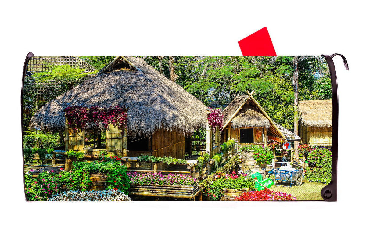 Flowered Tiki Hut Magnetic Mailbox Cover – Mailbox Covers for You